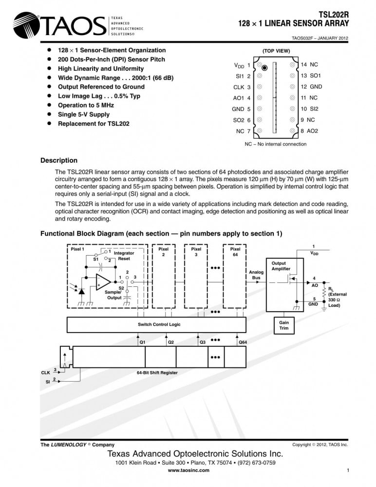 TSL202R datasheet page 1