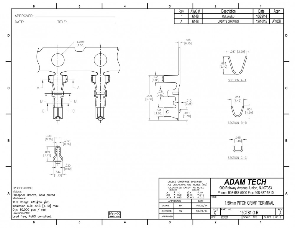 ADAM TECH 15CTB1-G-R product drawing preview