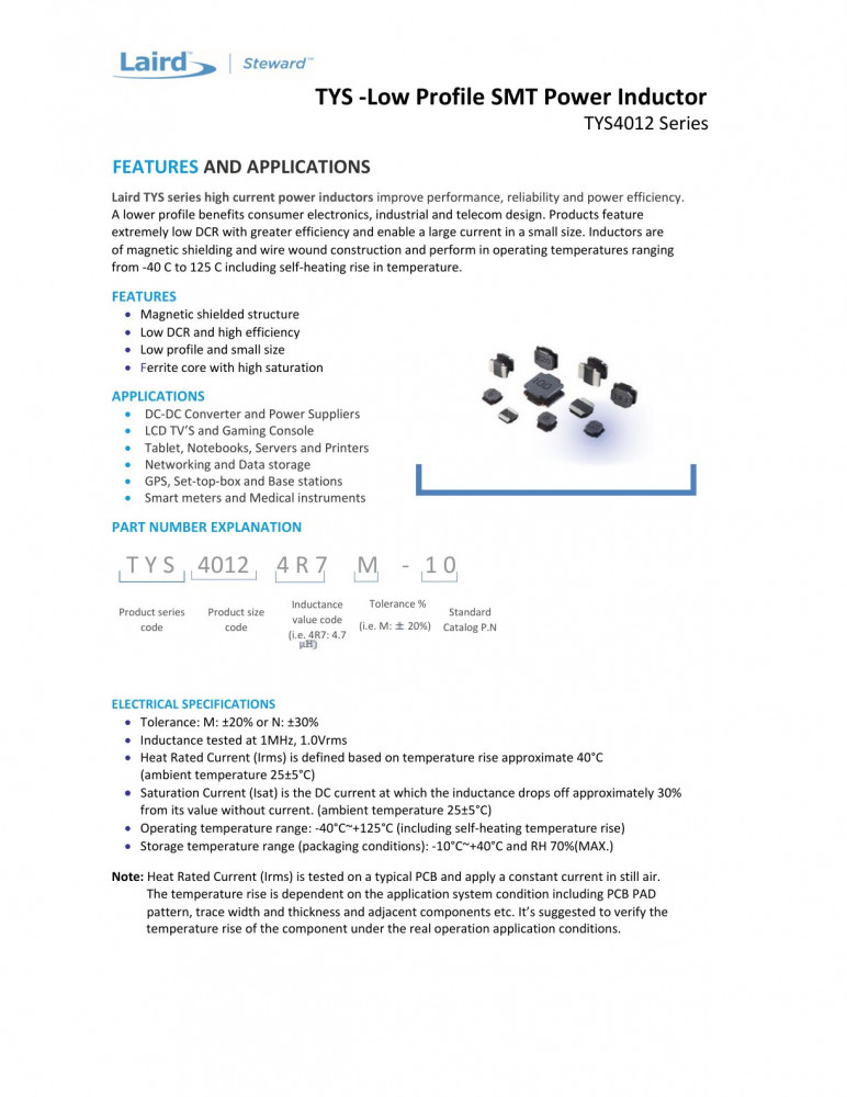 Laird TYS4012 datasheet page 1