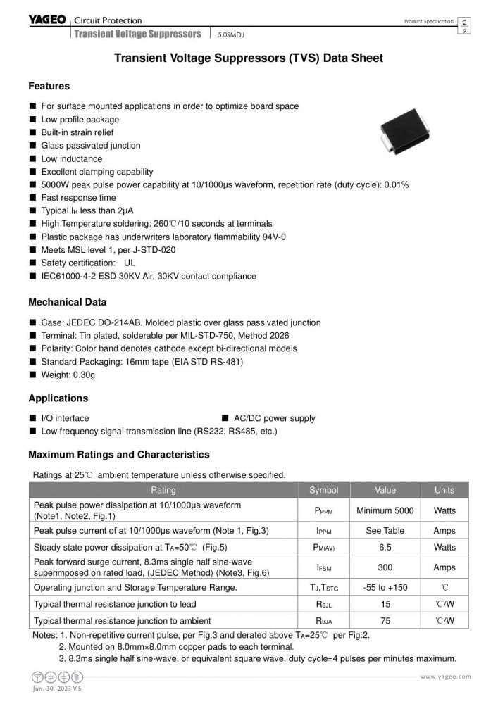 5.0SMDJ datasheet page 2