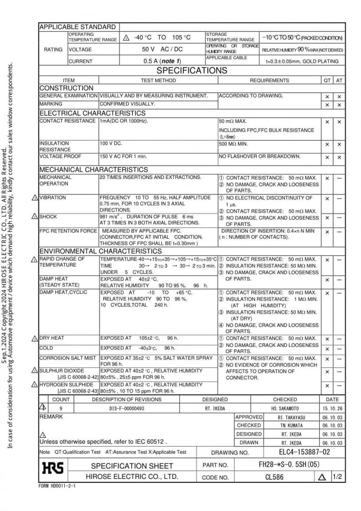 HRS FH28-55S-0.5SH(05) specification sheet page 1
