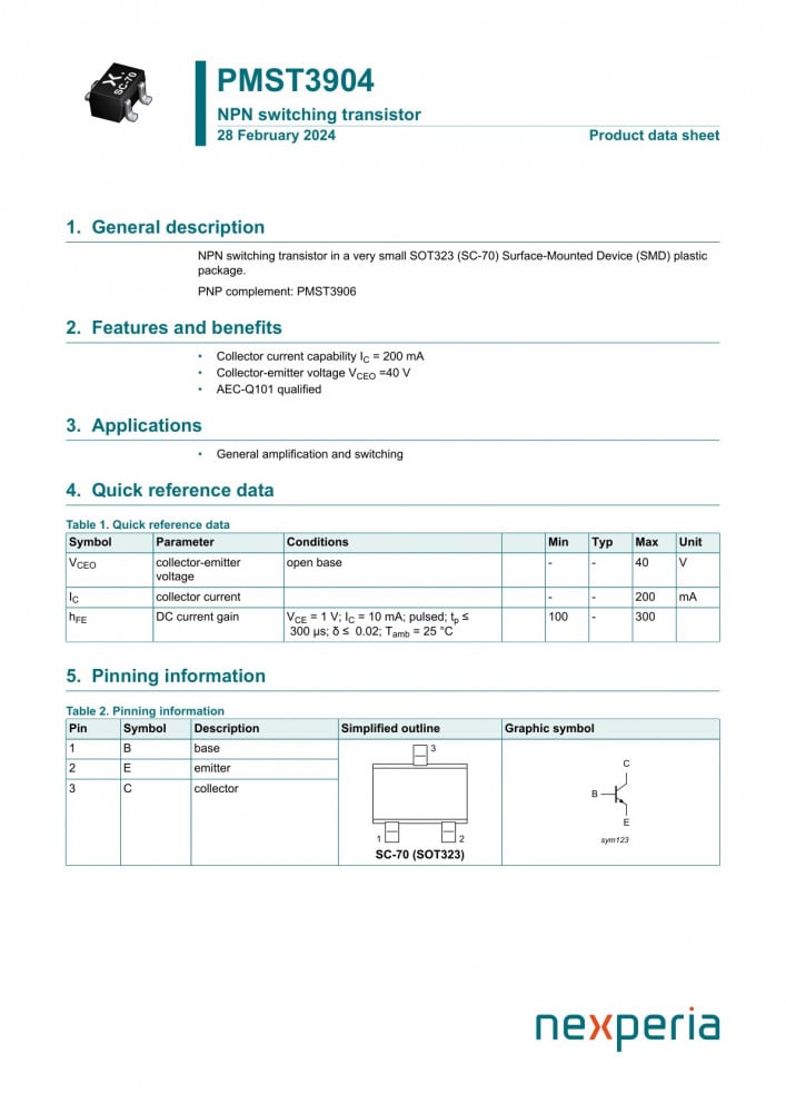 PMST3904 datasheet page 1
