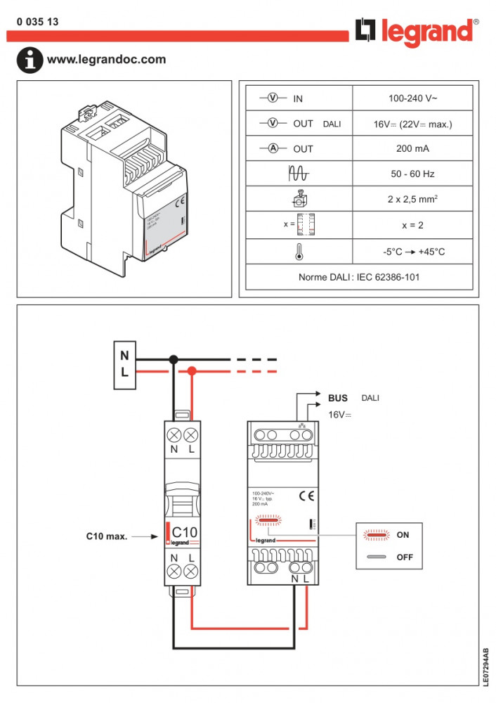 Legrand 003513 product documentation page
