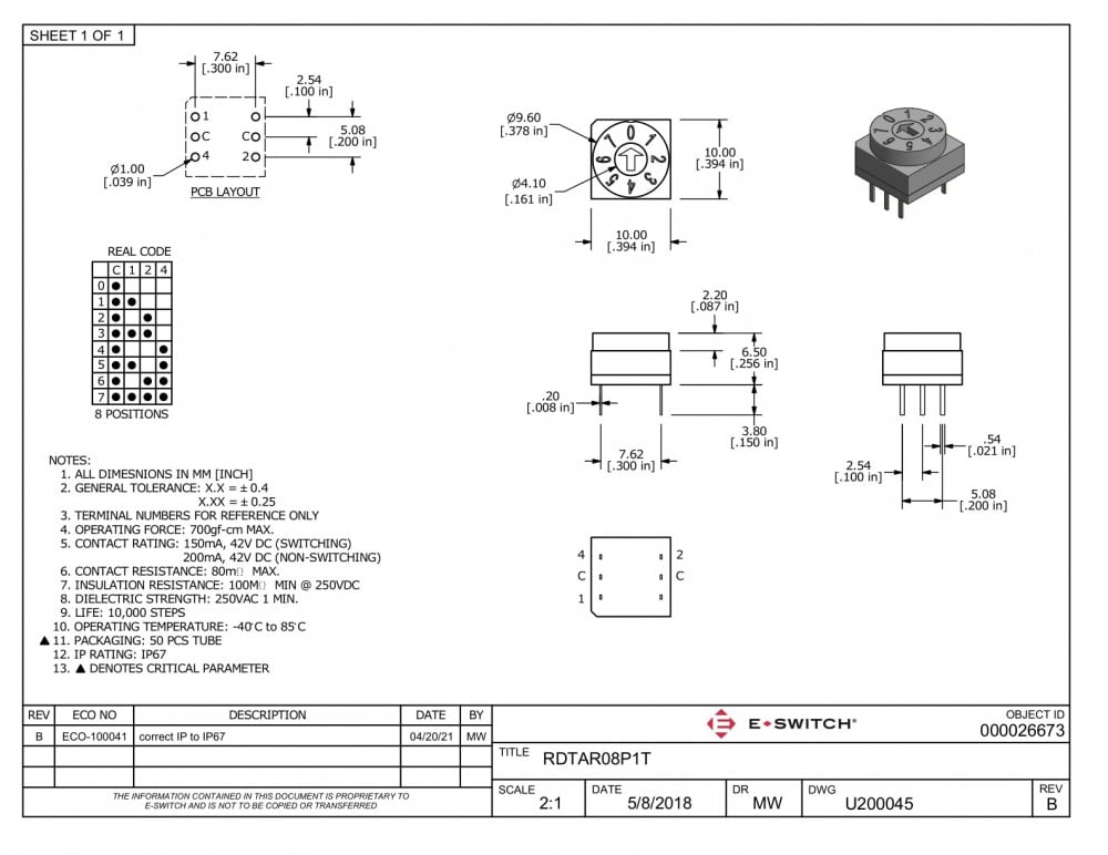 RDTAR08P1T technical drawing page 1