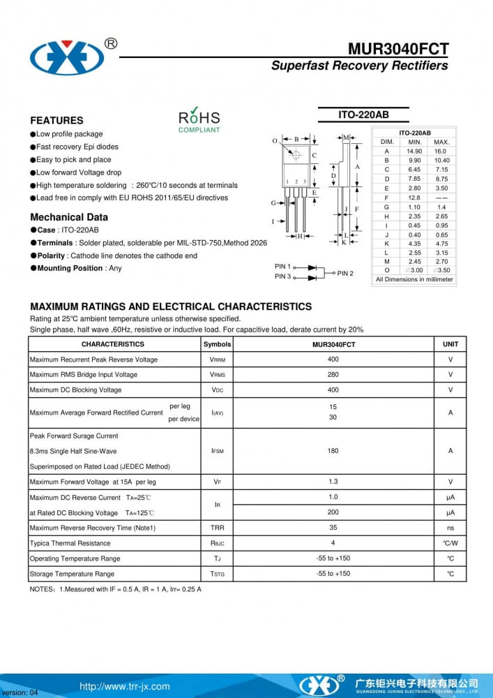 MUR3040FCT datasheet page 1