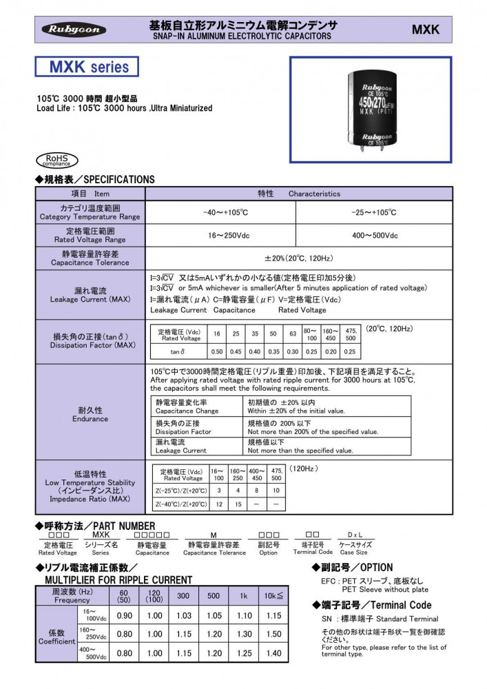 Rubycon MXK datasheet page 1