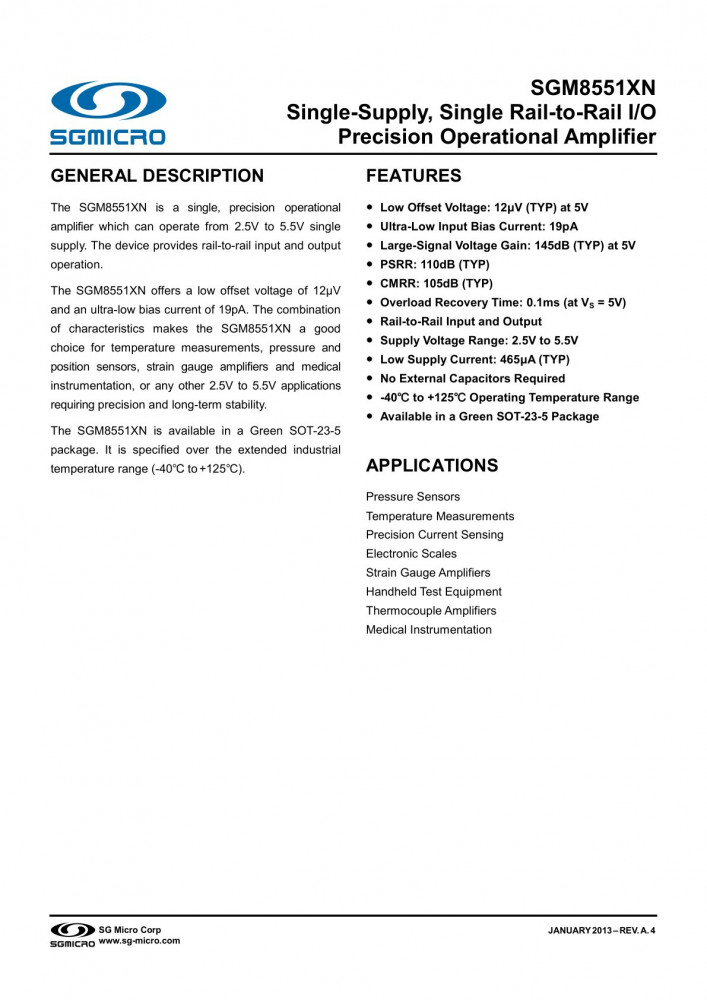 SGM8551XN datasheet page 1