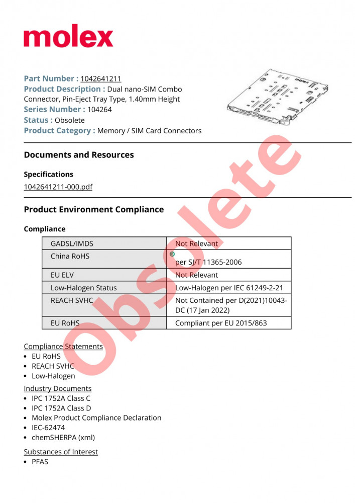 MOLEX 104264-1211 technical document page 1
