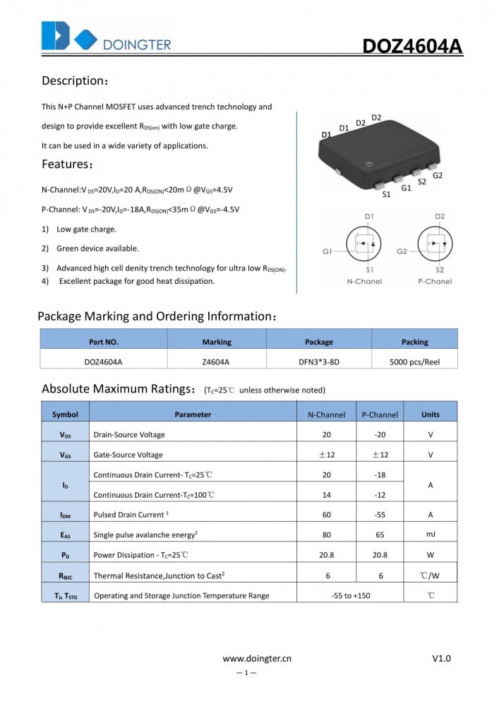DOZ4604A datasheet page 1
