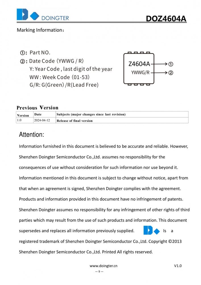 DOZ4604A datasheet page 9