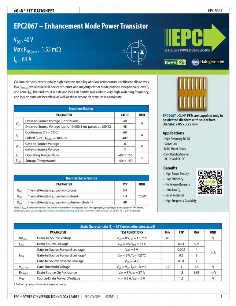 EPC2067 technical document page 1
