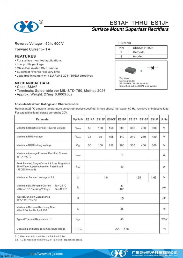 ES1DF datasheet page 1