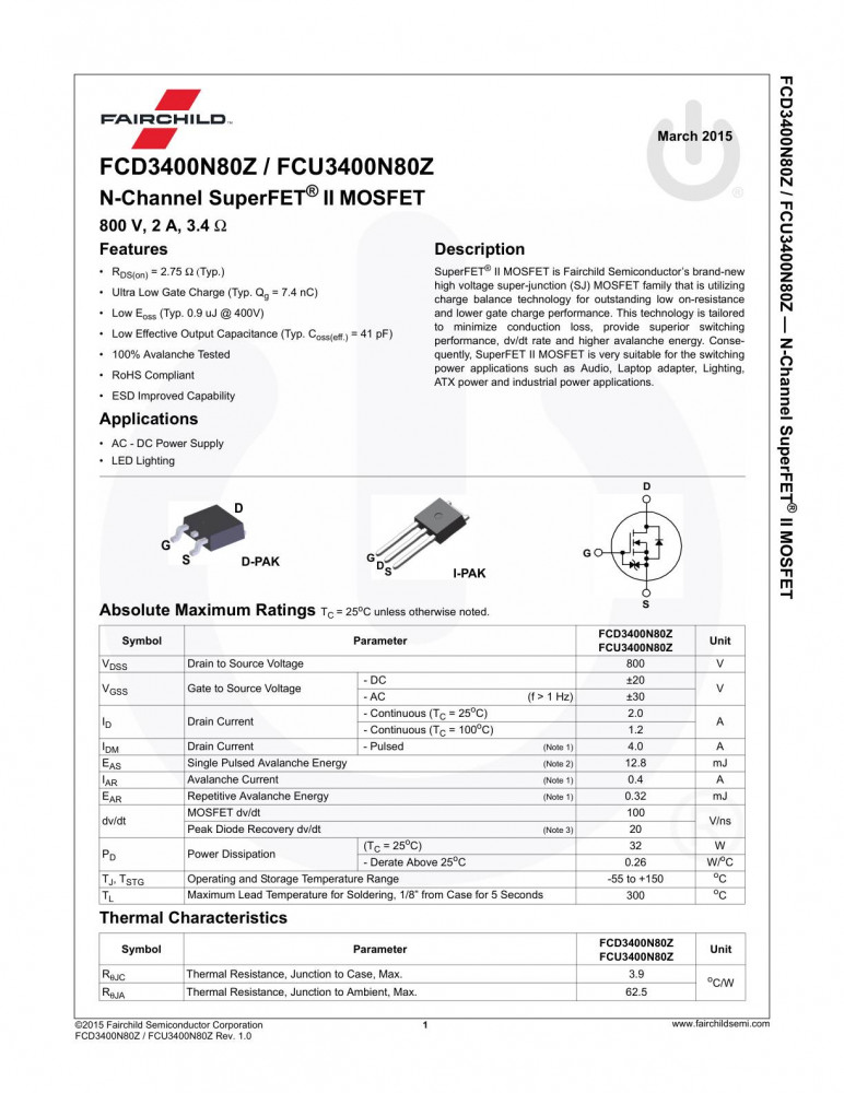 FCD3400N80Z datasheet page 2