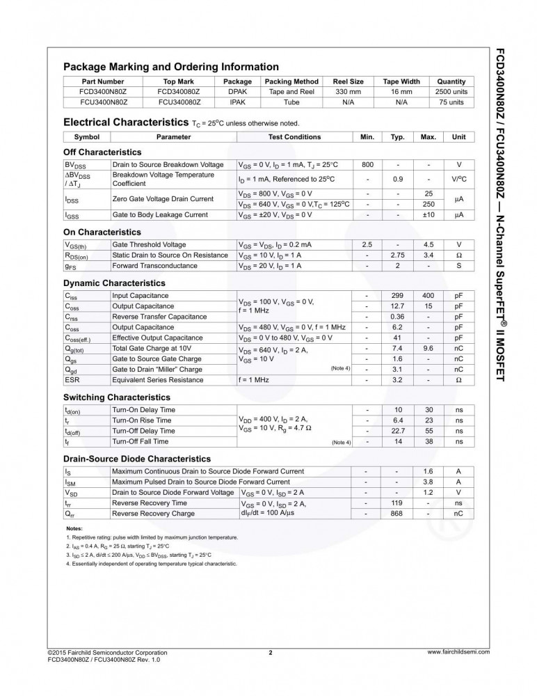 FCD3400N80Z datasheet page 3