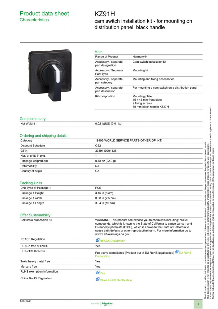 KZ91H technical document page 1