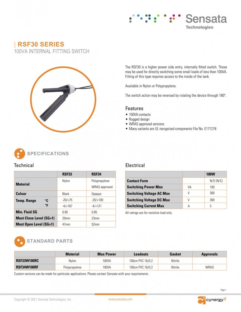 RSF30 series technical document page 1