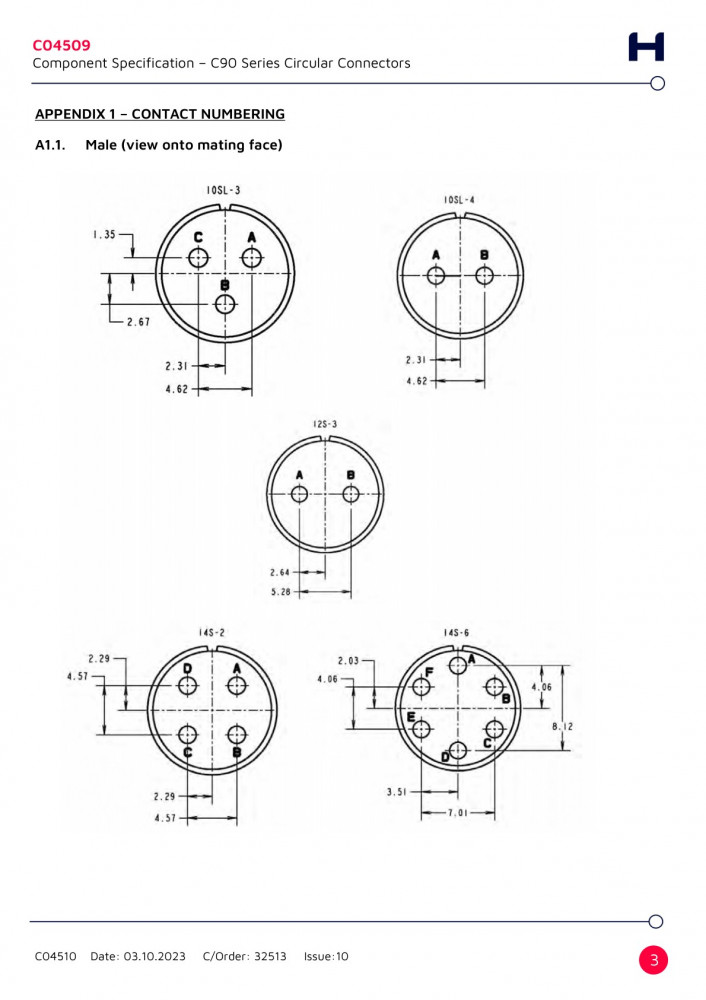 Harwin C90 Series contact numbering page 1