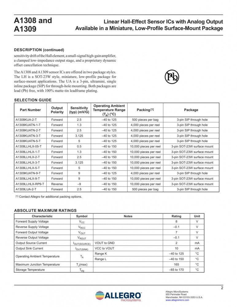 A1308 A1309 datasheet page 2