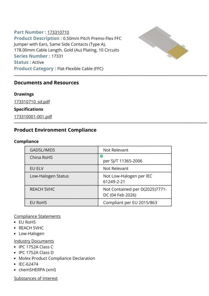 MOLEX 173310710 technical document page 1