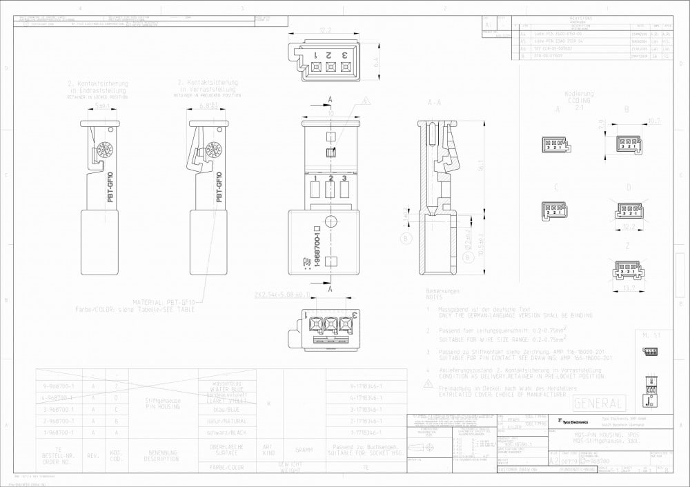 AMP 1471-9 technical document page for TE Connectivity connector housings