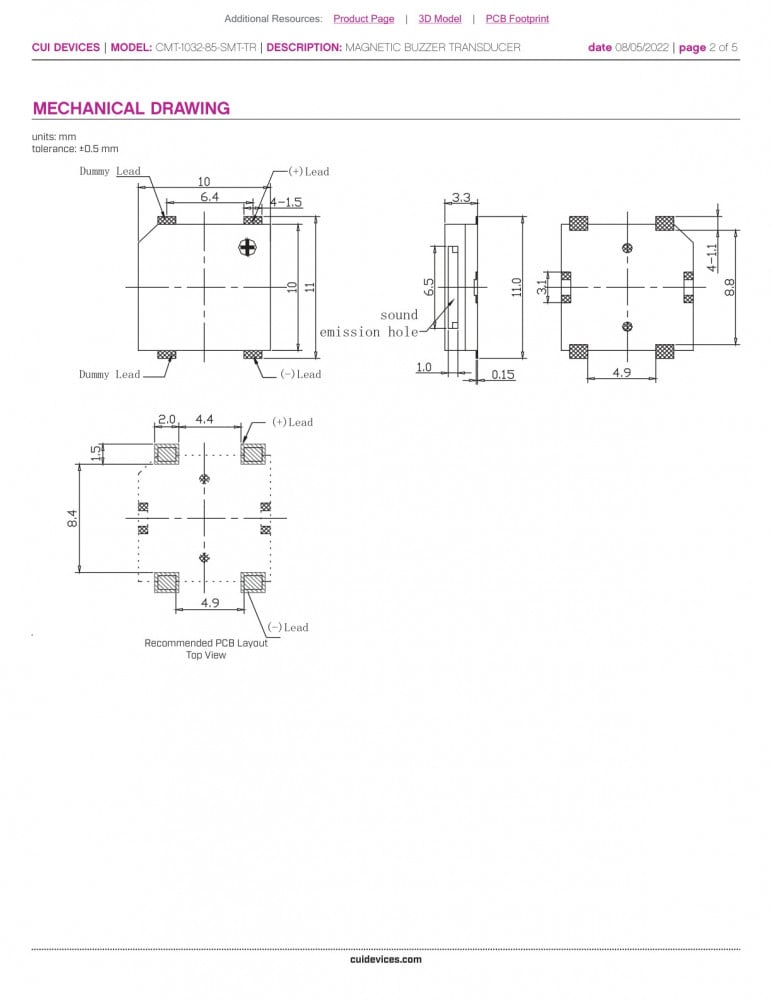 CMT-1032-85-SMT-TR technical document page 2