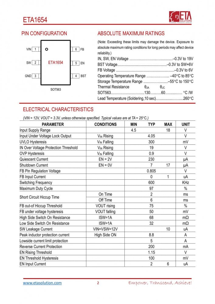 ETA1654FSG datasheet page 2