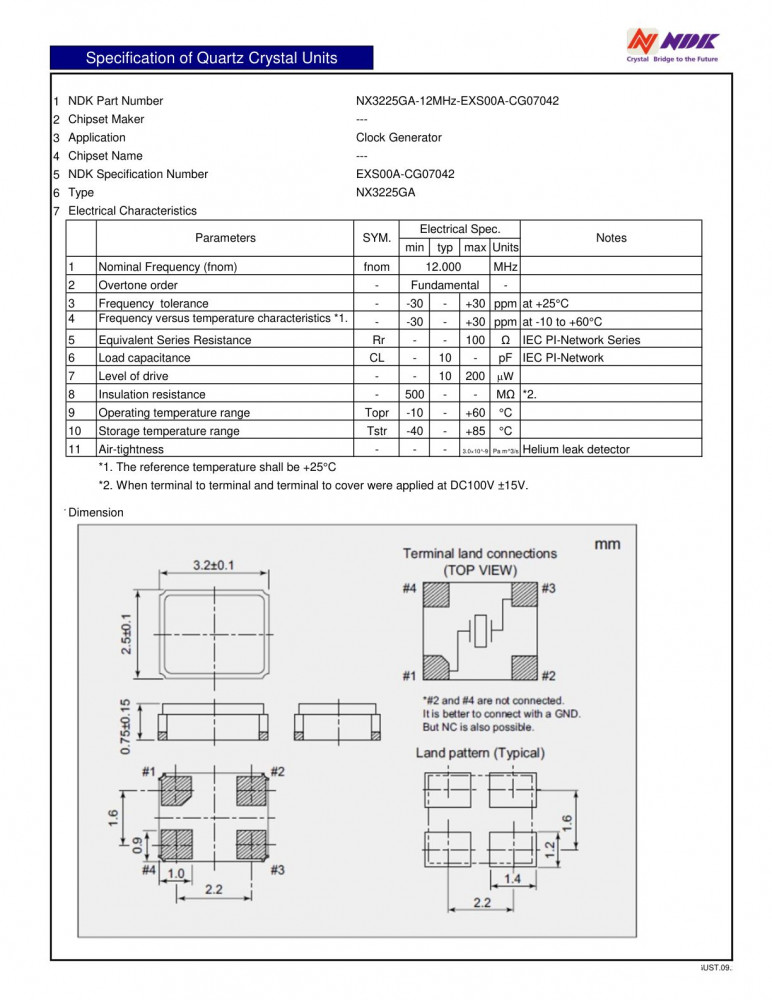 NDK NX3225GA technical document page 1