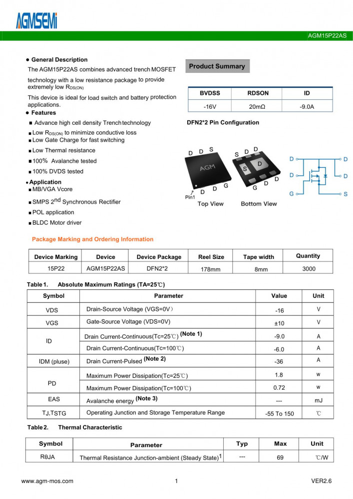 AGM15P22AS datasheet page 1