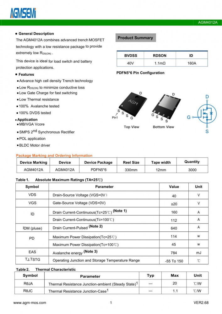 AGM4012A datasheet page 1
