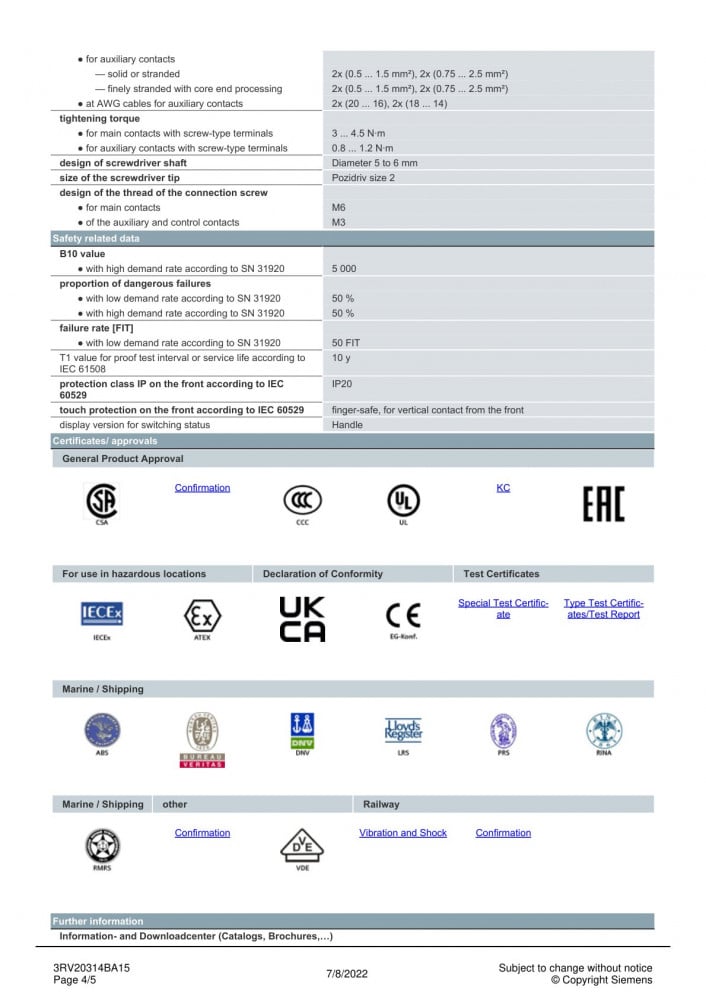 3RV20314BA15 datasheet page 4