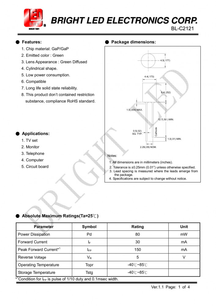 BL-C2121 datasheet page 1