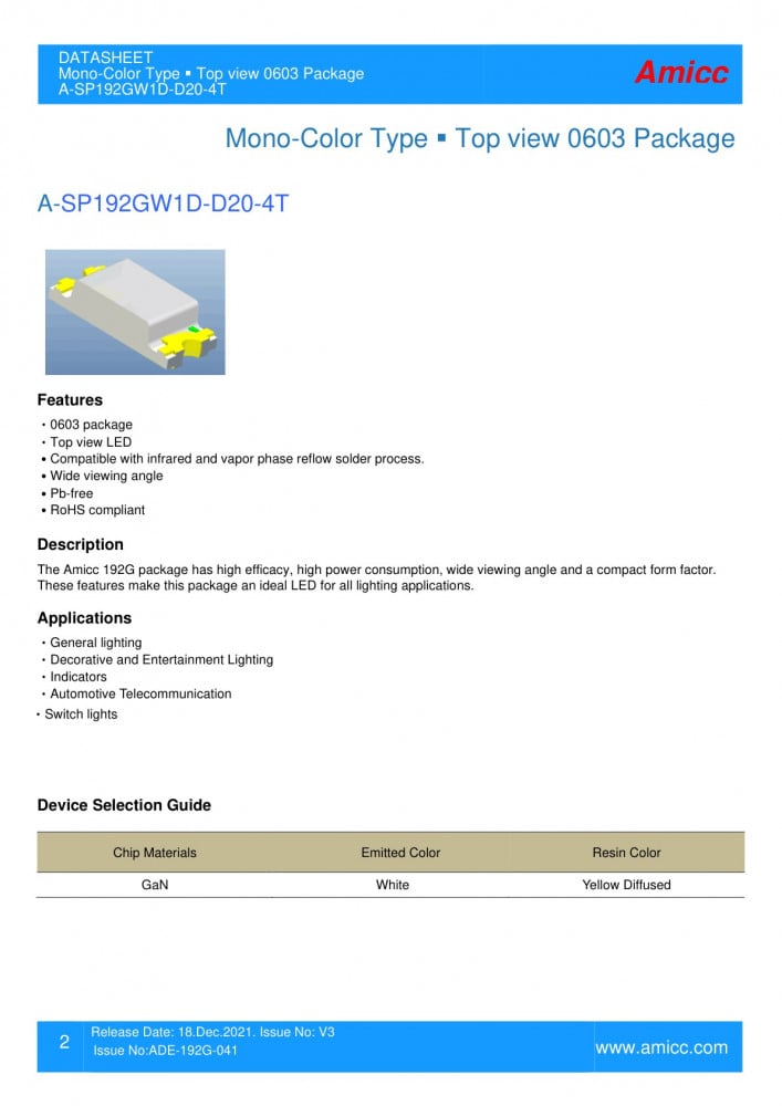 A-SP192GW1D-D20-4T datasheet page 2