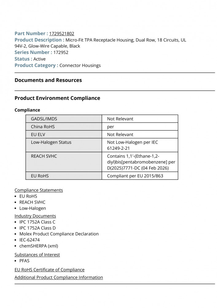 MOLEX 1729521802 technical document page 1
