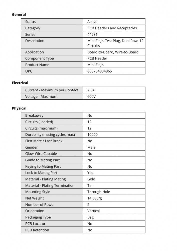 MOLEX 442810005 technical document page 2