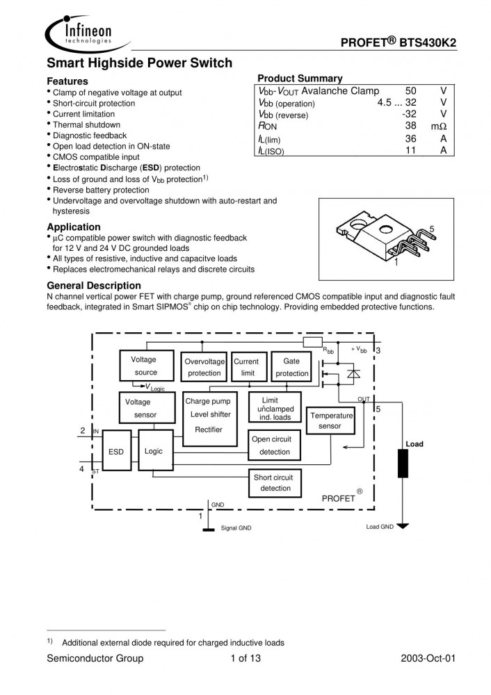 BTS430K2E3122A datasheet page 1