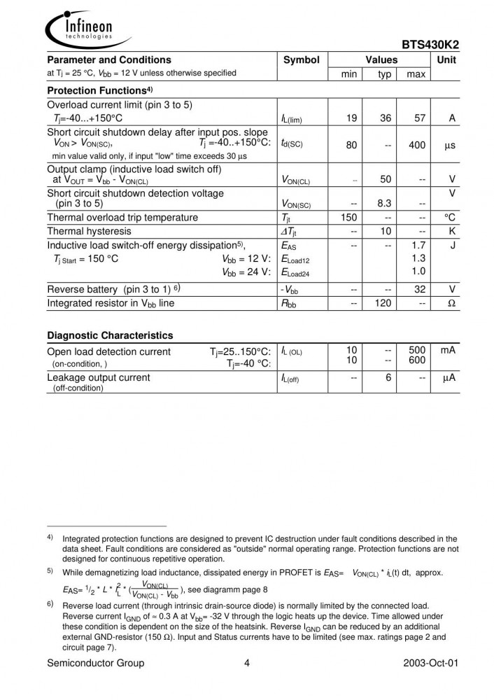 BTS430K2E3122A datasheet page 4