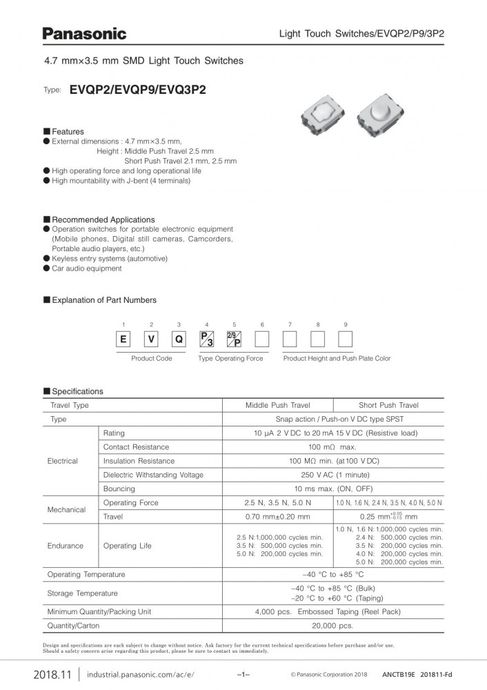 Panasonic EVQ3P202K technical document page 1