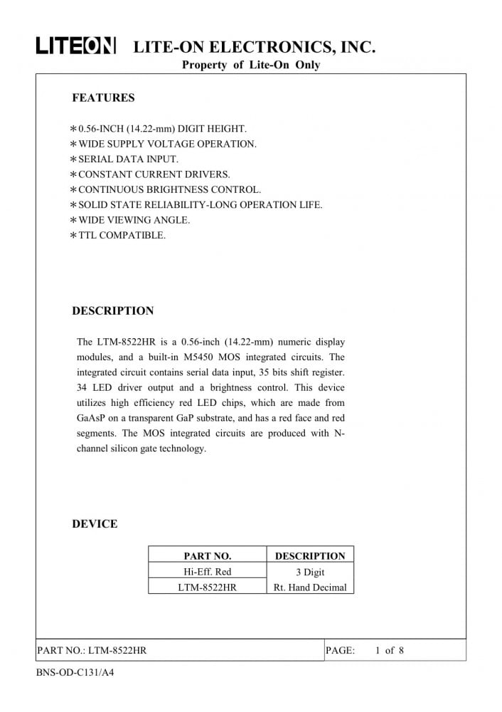 LTM-8522HR datasheet page 1