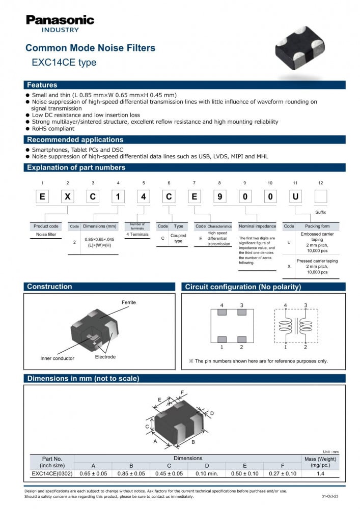 EXC14CE650U technical document page 1