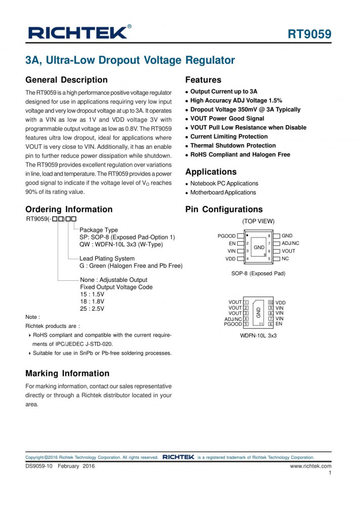 RT9059 datasheet page 1
