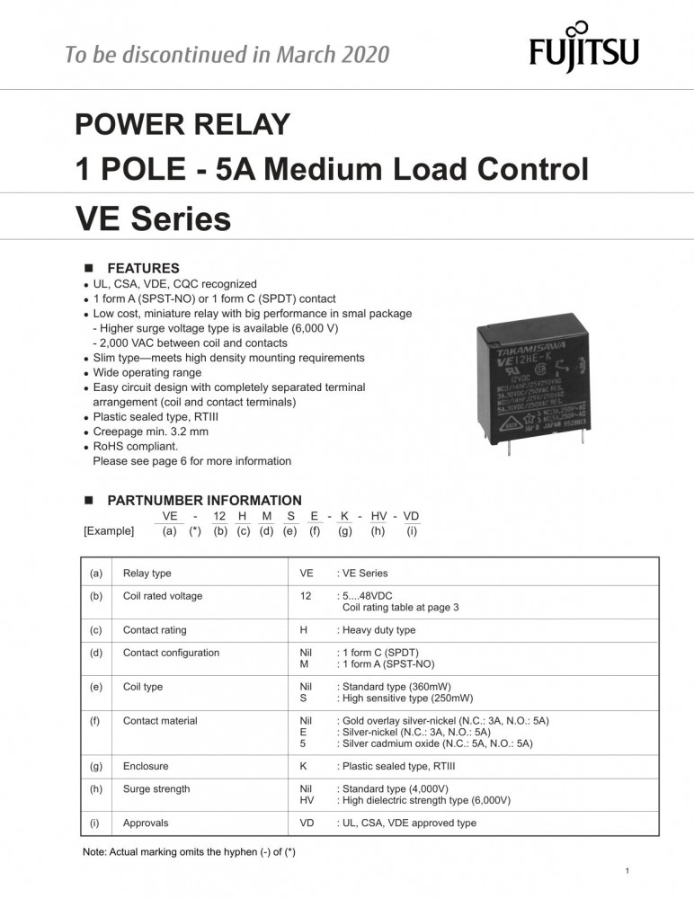 FUJITSU VE Series datasheet page 1