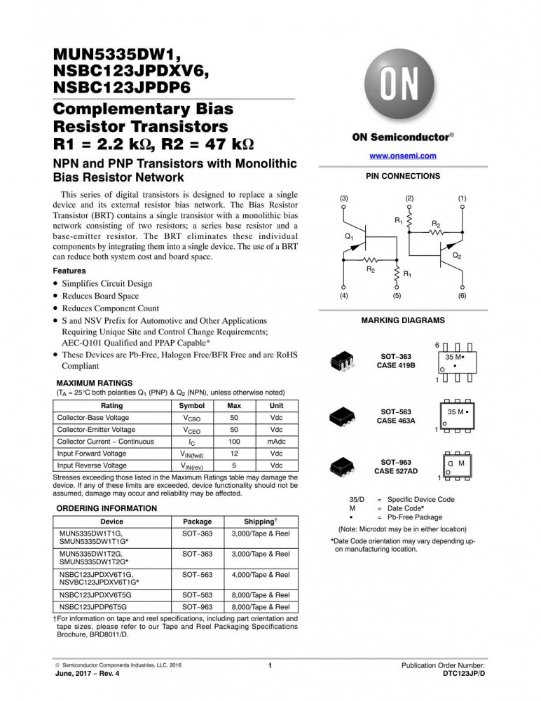 MUN5335DW1T2G datasheet page 1