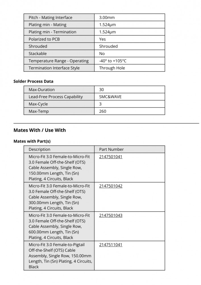 Technical document page 4 for MOLEX 436500427