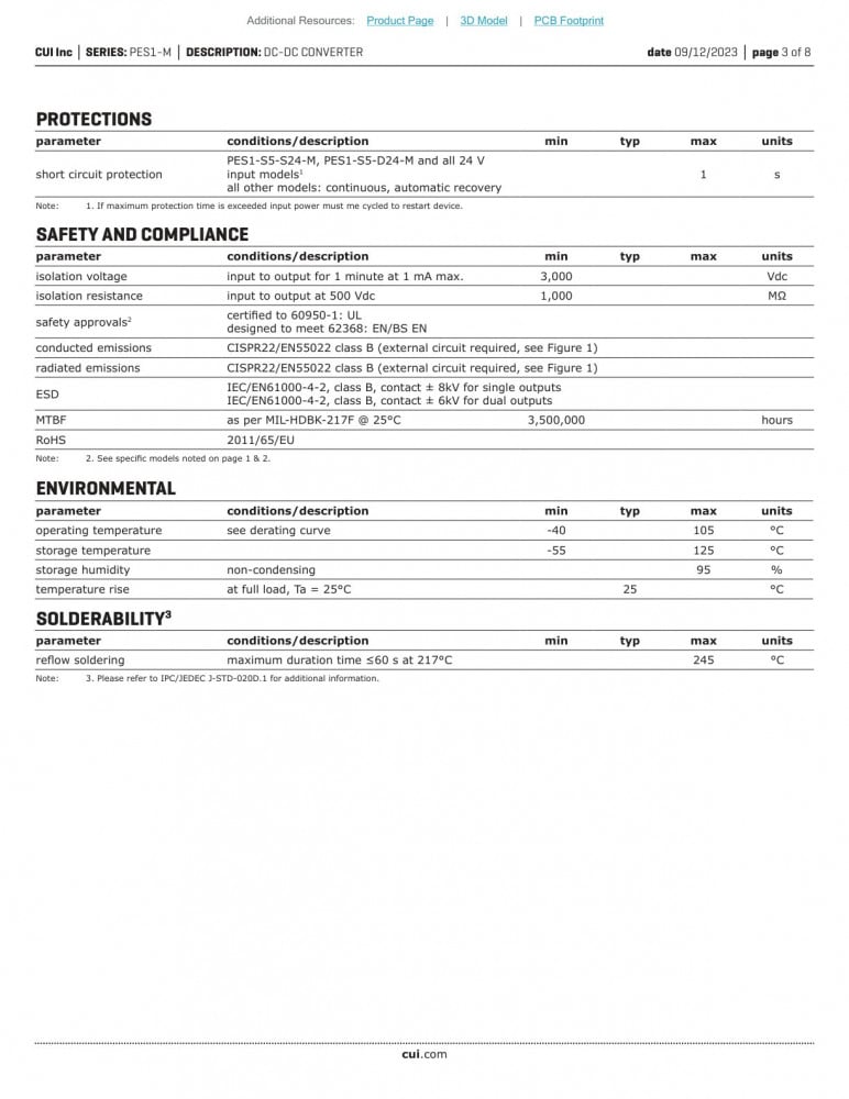 CUI PES1-M datasheet page 3