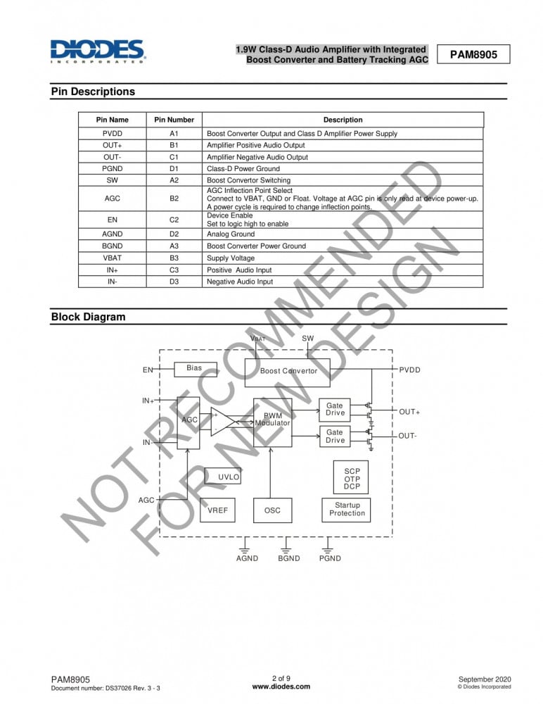 PAM8905PZR datasheet page 2