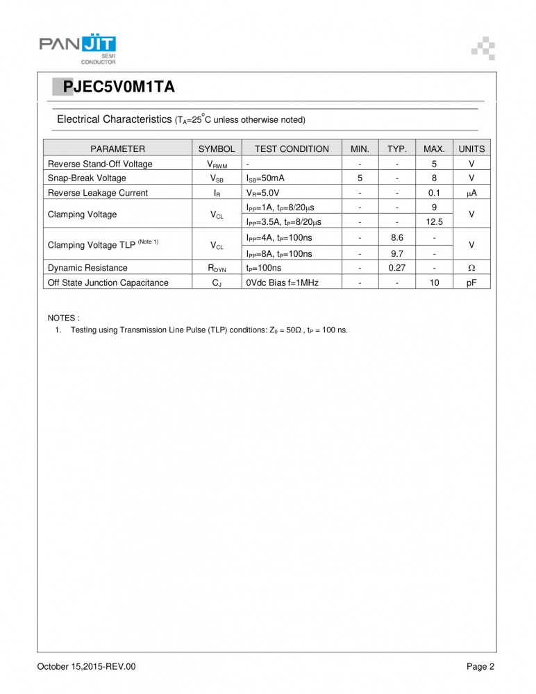 PJEC5V0M1TA datasheet page 2
