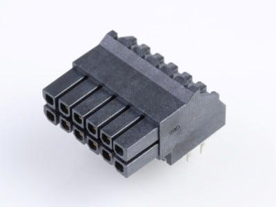 Micro-Fit BMI Receptacle Header, Dual Row, Vertical, with Press-fit Plastic Pegs, 0.38µm Gold (Au) Selective, 8 Circuits