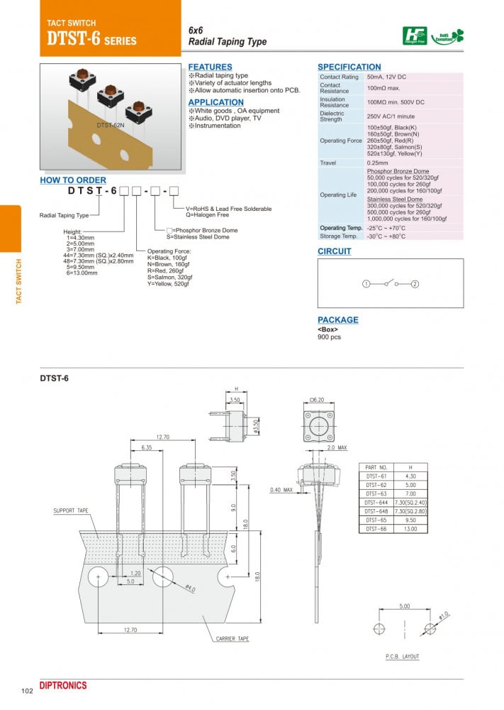 Diptronics DTST-66K-V technical document page