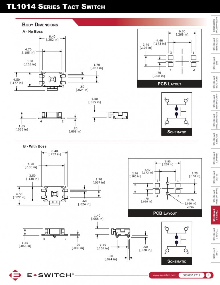 TL1014 series tact switch technical document page 2