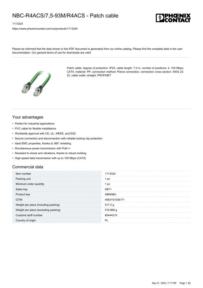 Phoenix Contact 1113324 datasheet page 1